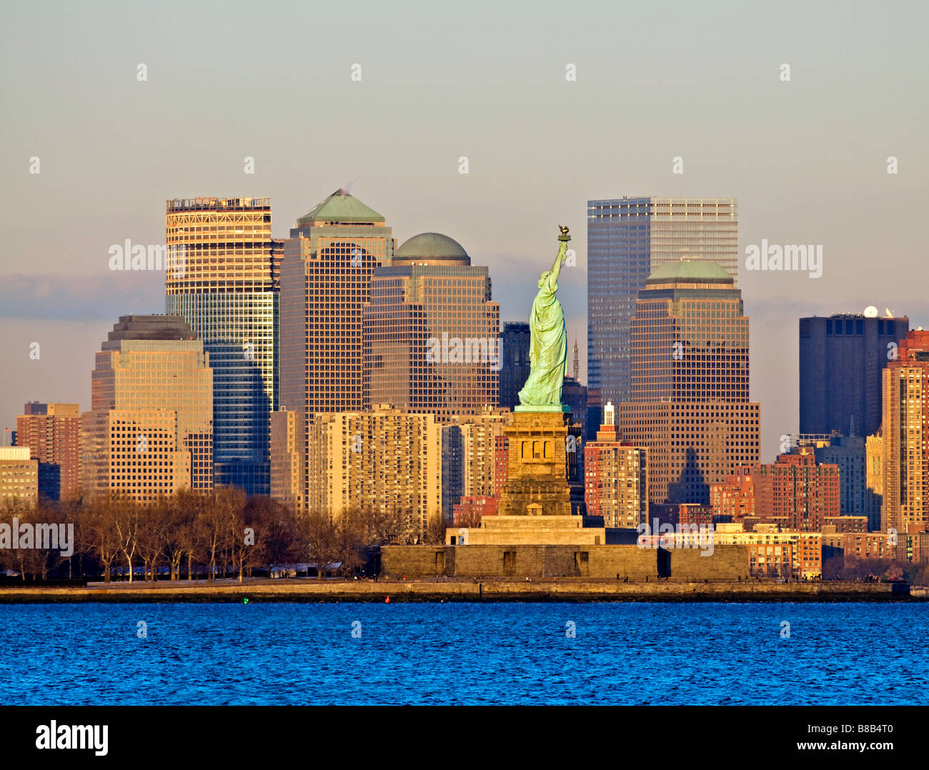 New York City Skyline and Statue of Liberty harbor Stock Photo - Alamy