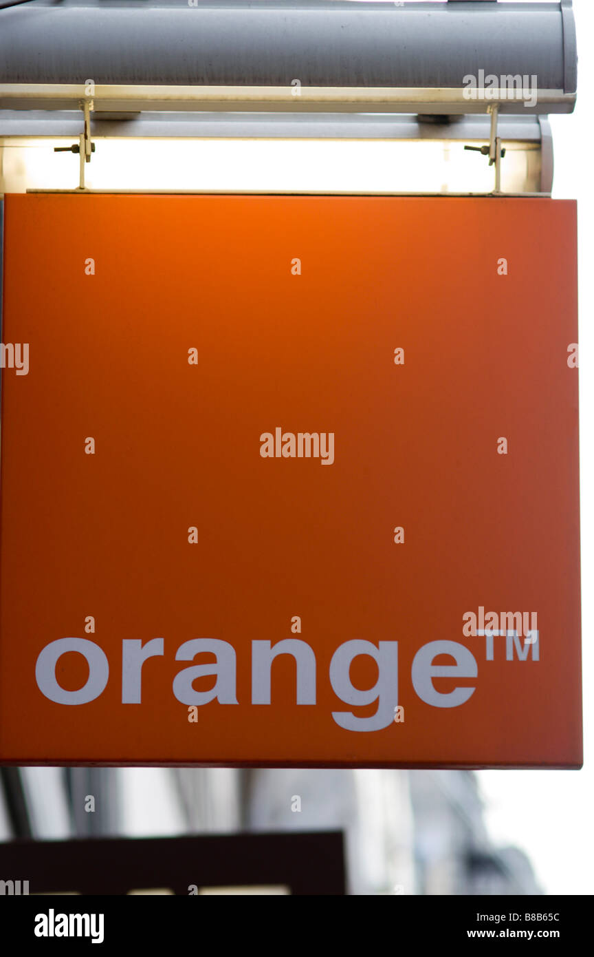 Orange Mobile sign Stock Photo - Alamy