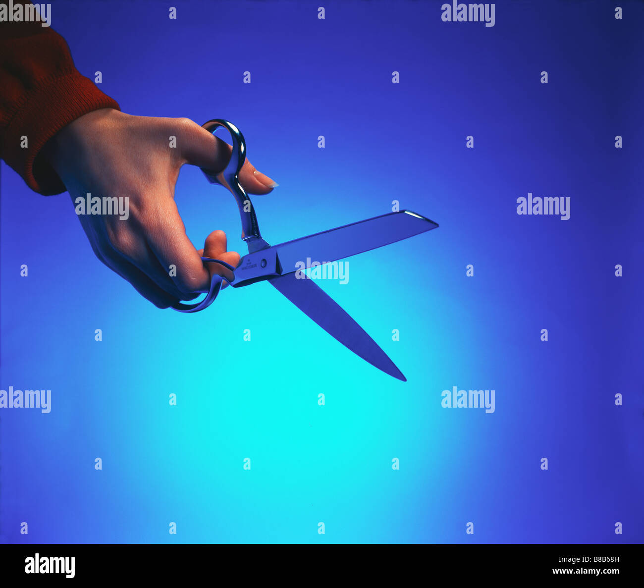 FV3895, Steve Lawrence; Woman Holding Scissors, Blue Background Stock ... FV3895, Steve Lawrence; Woman Holding Scissors, Blue Background Stock ...