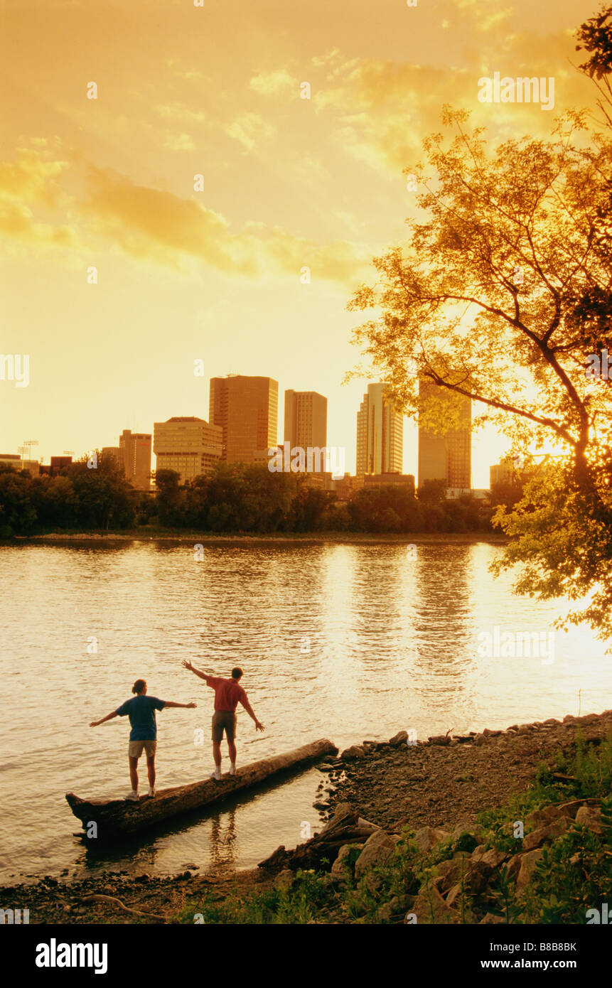 Couple Along Red River Winnipeg Skyline, Manitoba Stock Photo - Alamy