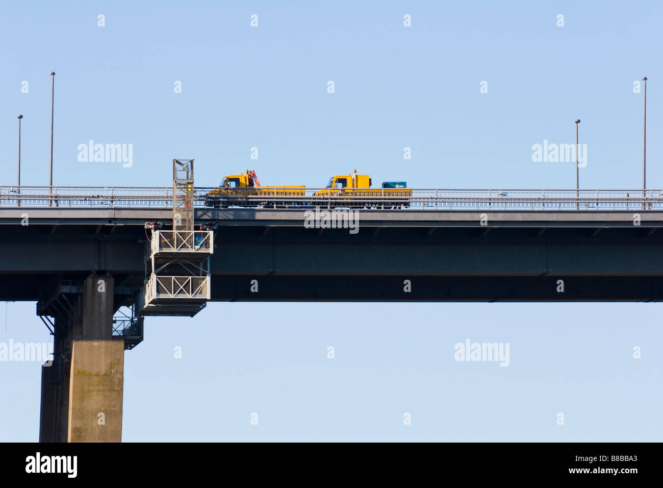 Bridge repair vehicles on the Forth Road Bridge, Edinburgh, Scotland ...