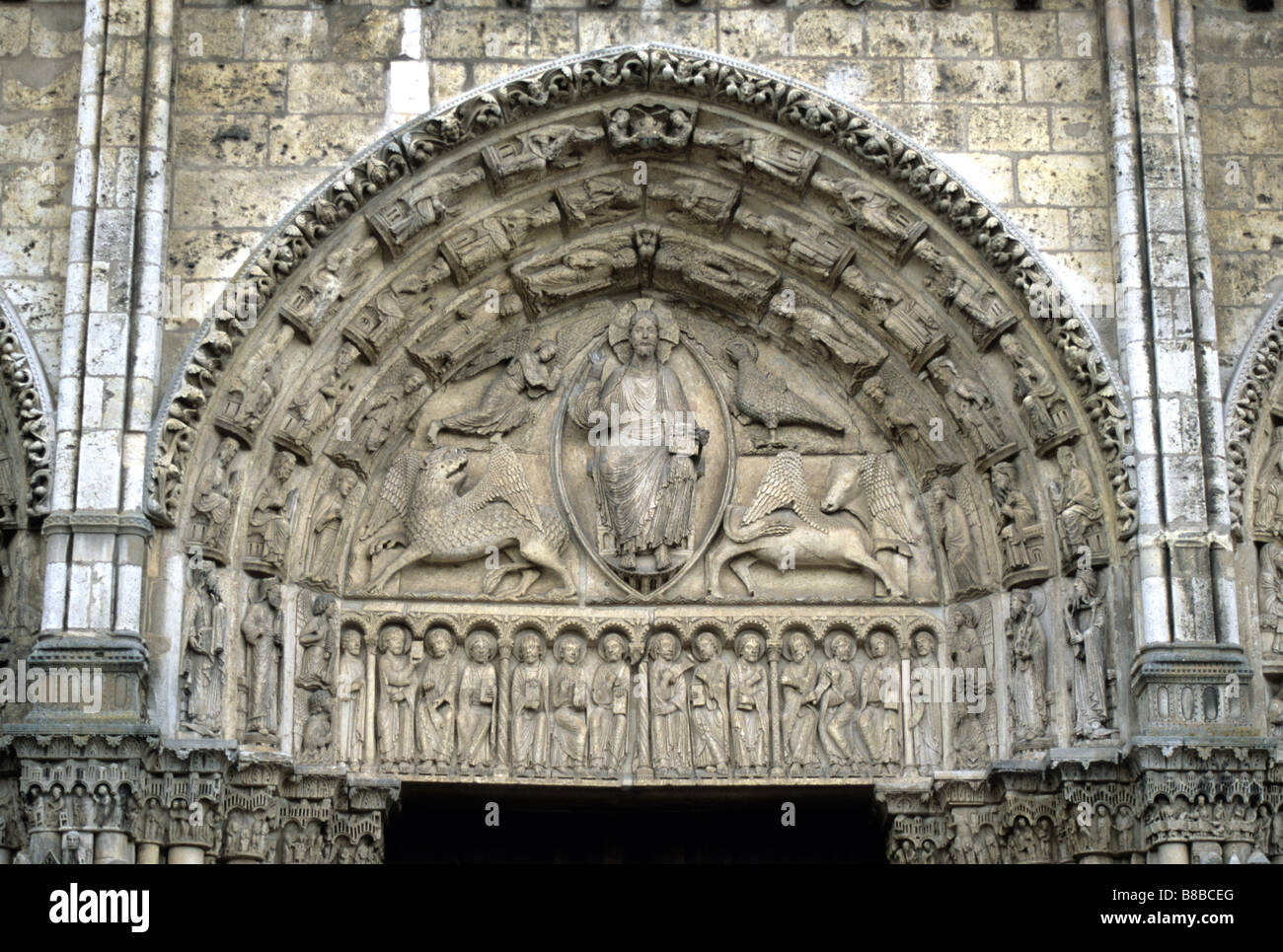 Carving of Christ in Majesty on the Royal Portal of Chartres Cathedral ...