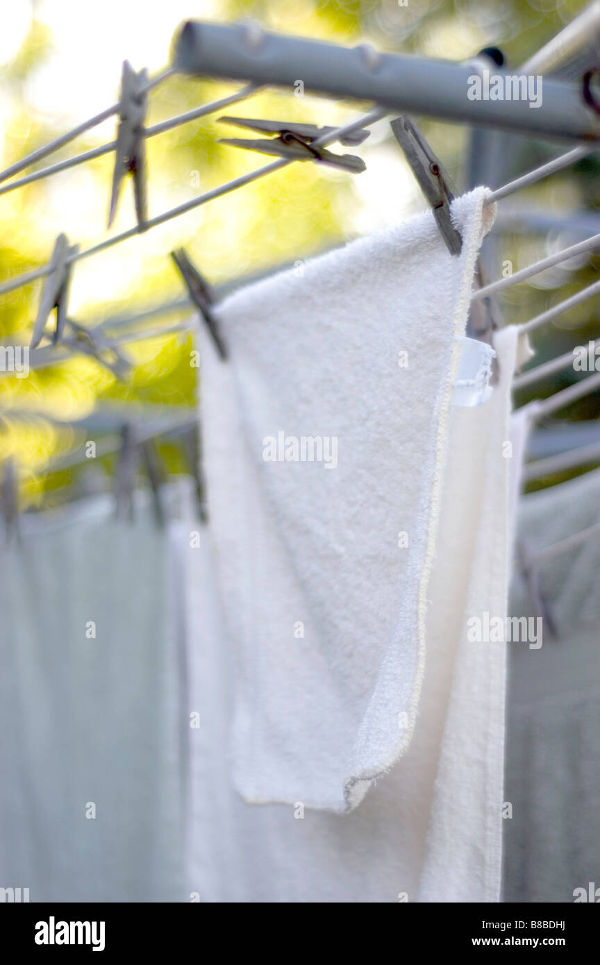 Close Up Towels Hanging Clothes Line Stock Photo - Alamy