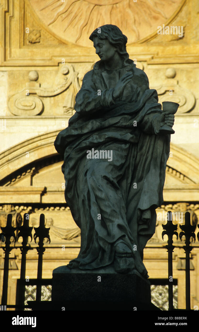 One of twelve apostle statues in front of the church of SS Peter and ...
