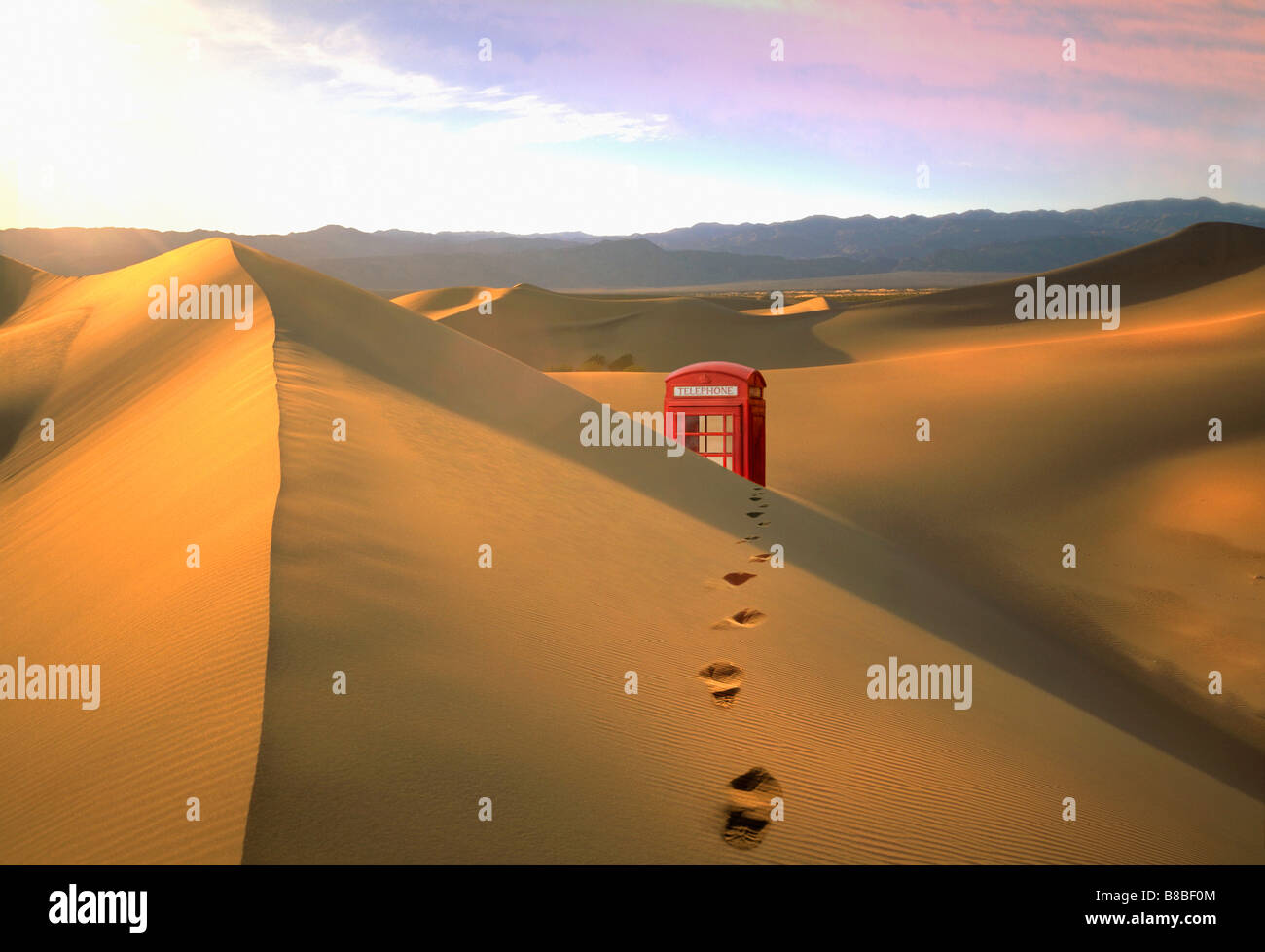 FV5240, Benjamin Rondel; Red Phone Booth Desert Footprints Stock Photo ...