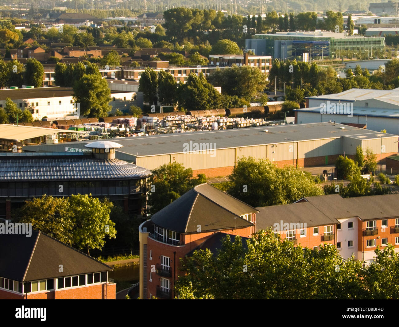Aerial view of a section of rooftops in Nottingham featuring part of ...