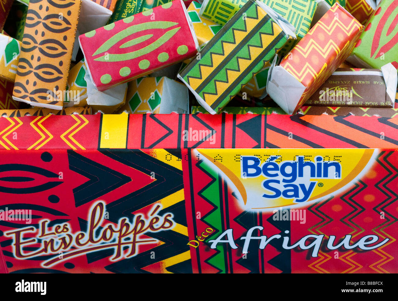 French sugar cube paper wrappers depicting African Art Stock Photo - Alamy