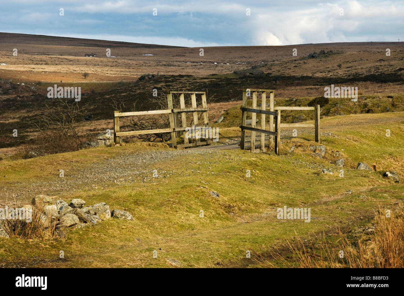 Wooden bridge on the disused railway line near Princetown, Dartmoor ...