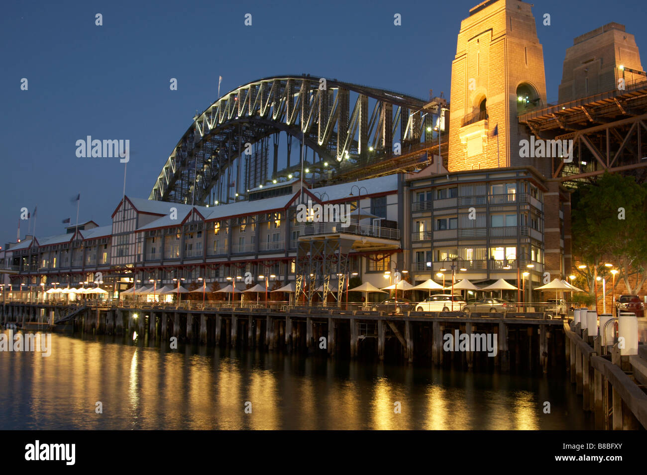 Sydney Harbour Bridge taken from the piers in Walsh Bay, Sydney Stock ...