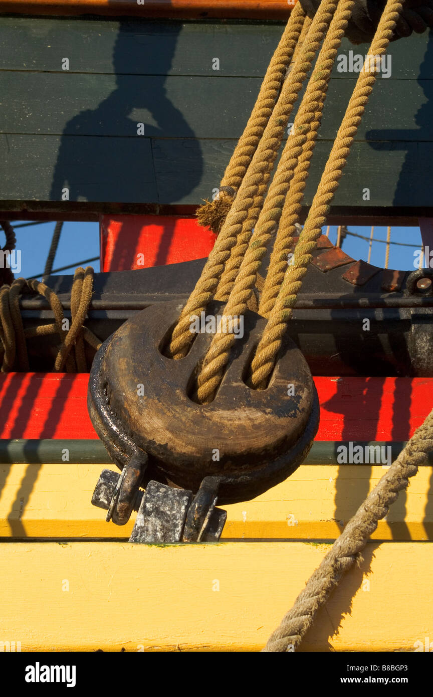 Historic Boat Rigging Rope and Pulley Stock Photo - Alamy