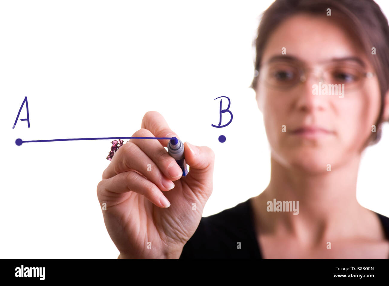 woman drawing a line from point A to point B selective focus Stock ...