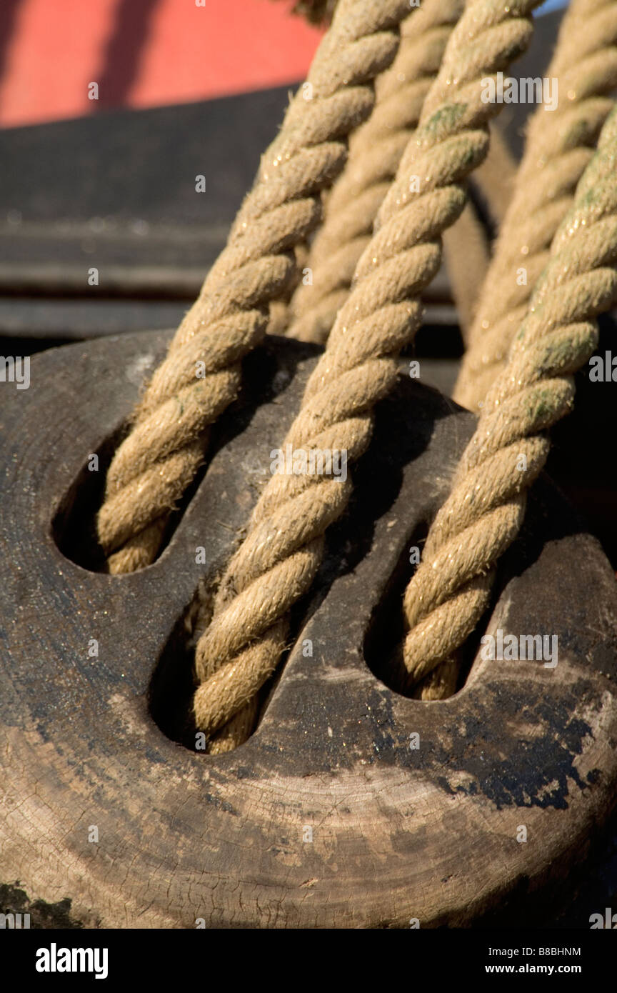 Historic Boat Rigging Rope and Pulley Stock Photo - Alamy