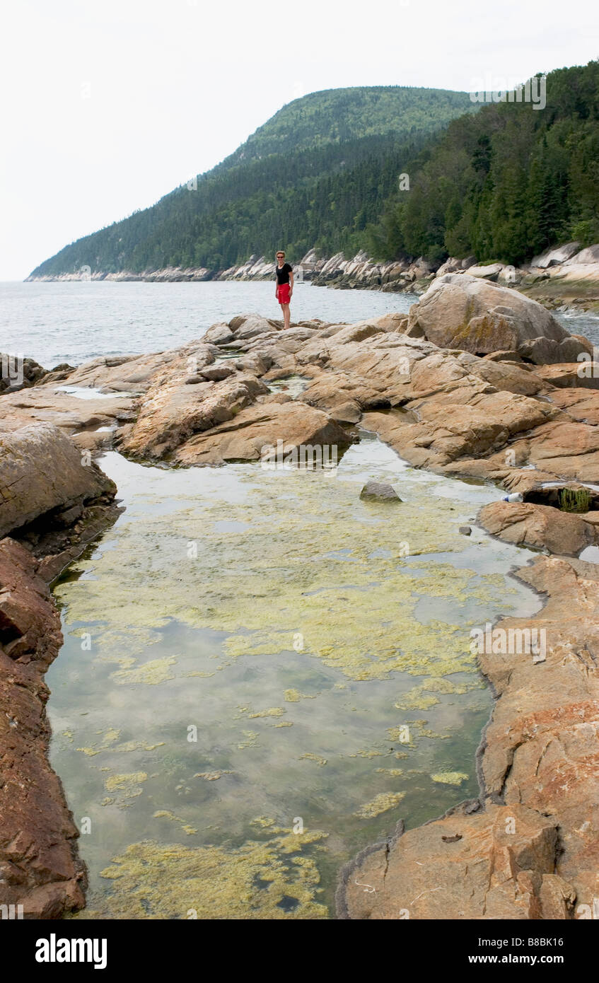 Woman standing rocks, Tidal Pool, St Lawrence Seaway Stock Photo - Alamy