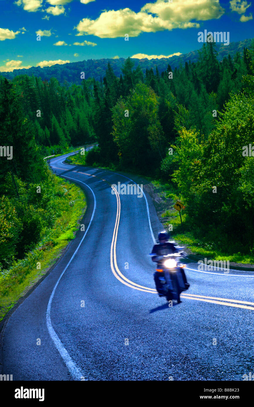 Motorcycle Curved Road, Boreal est, Laurentides Mountains, Quebec Stock ...