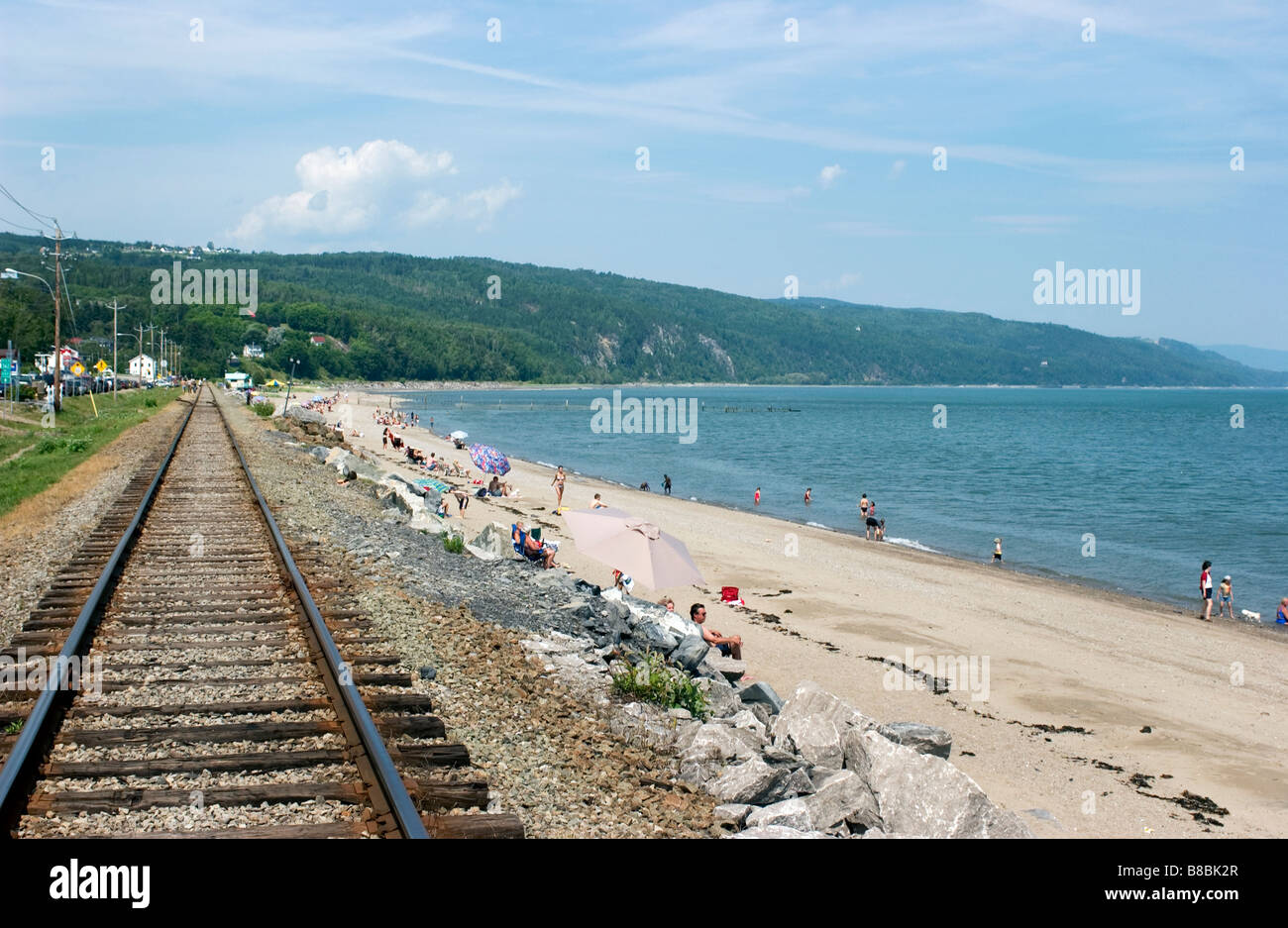Beach Railroad Tracks, St Lawrence River, St Irenee Quebec Stock Photo ...