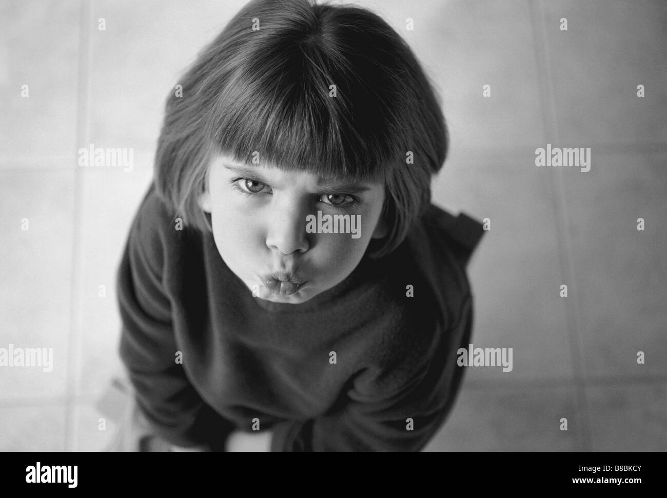 Angry 5-Year Old Girl, B/W Stock Photo - Alamy