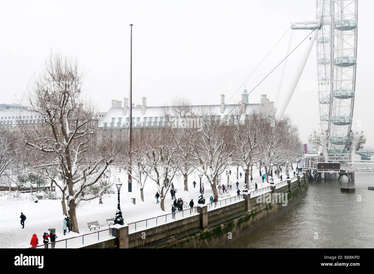 Snow covered Thames riverside London England UK Stock Photo - Alamy