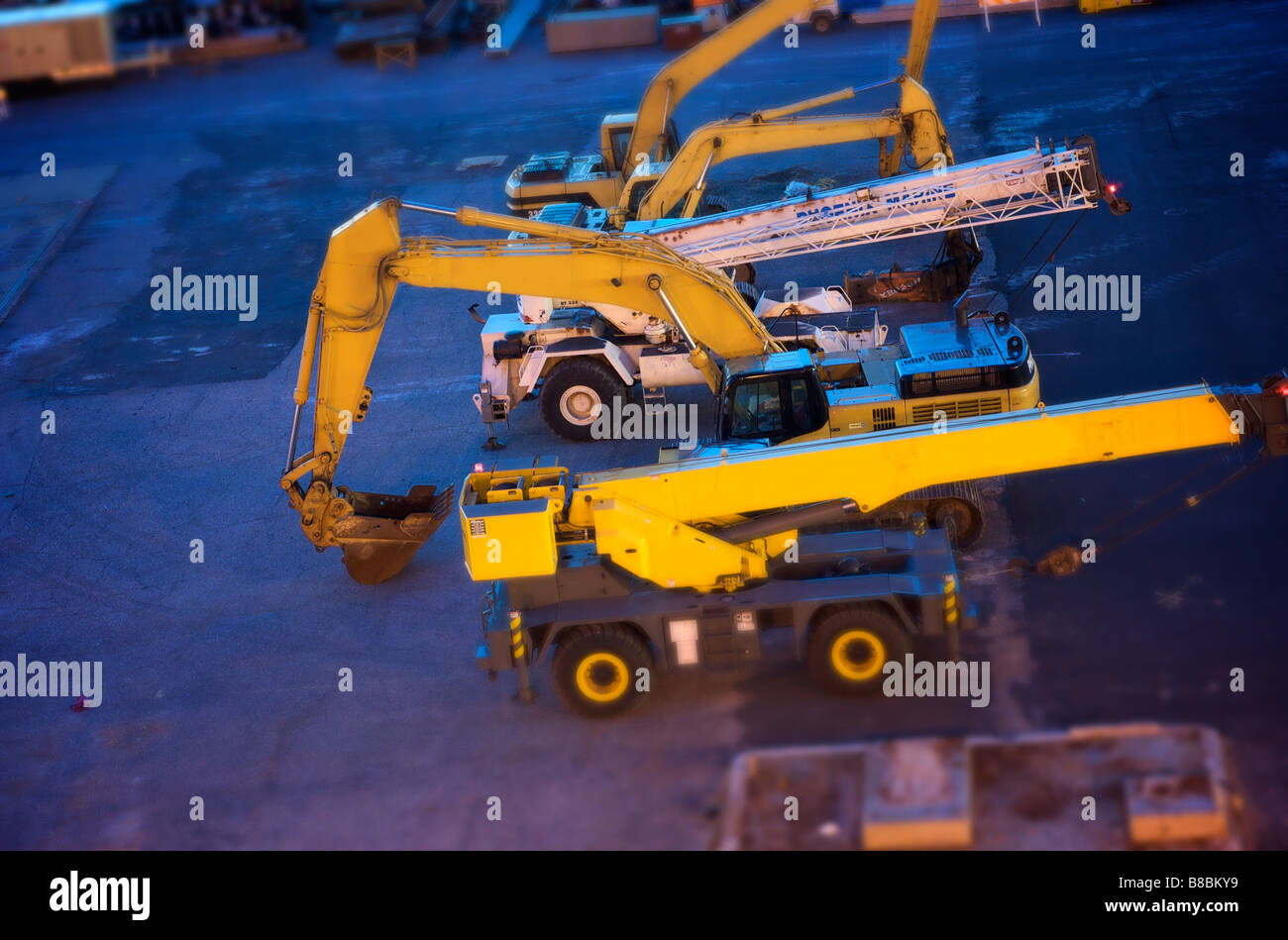 Empty Construction Site with Construction Excavators, Viewed from Above ...