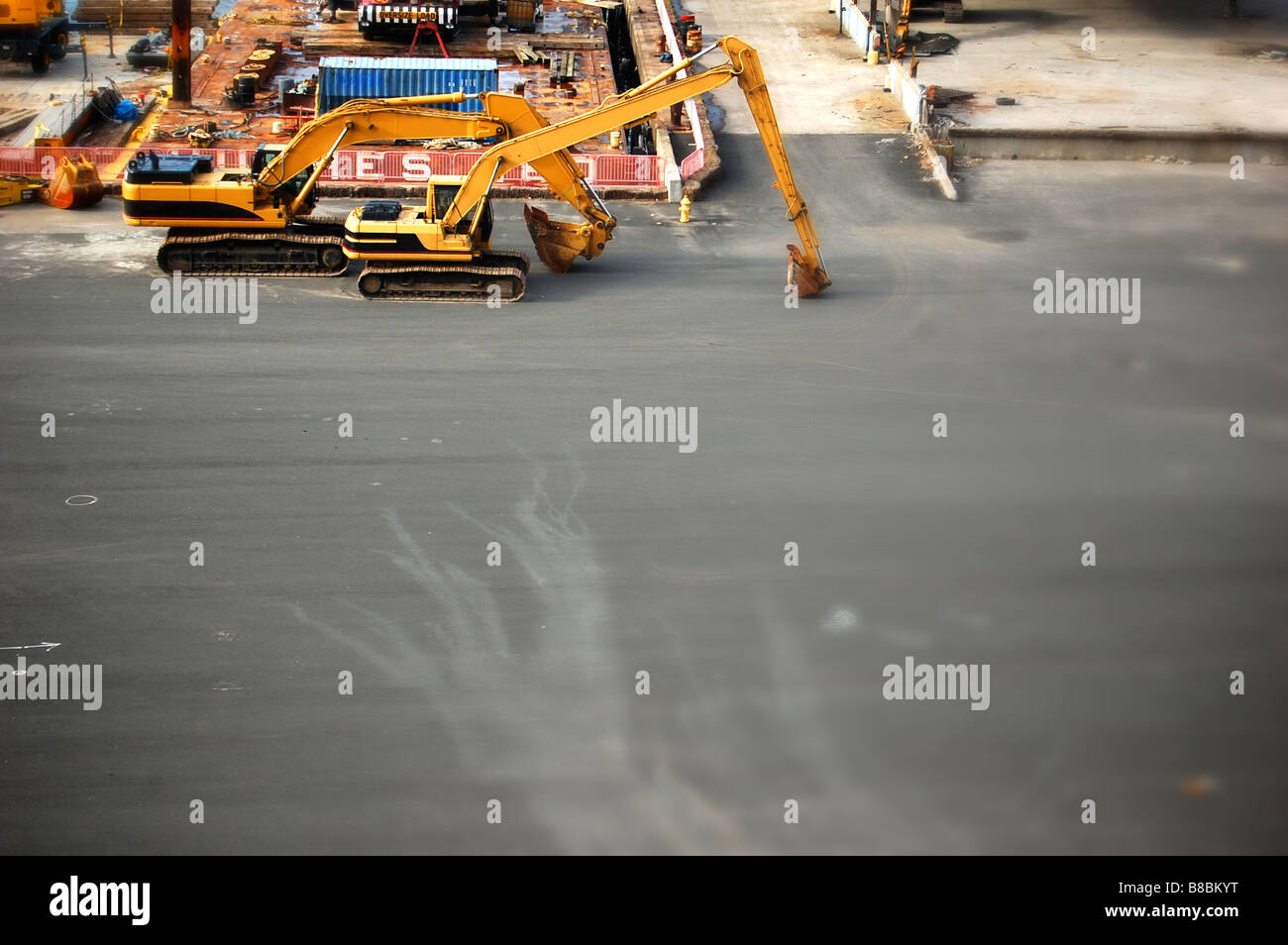 Empty Construction Site with Construction Excavators, Viewed from Above ...