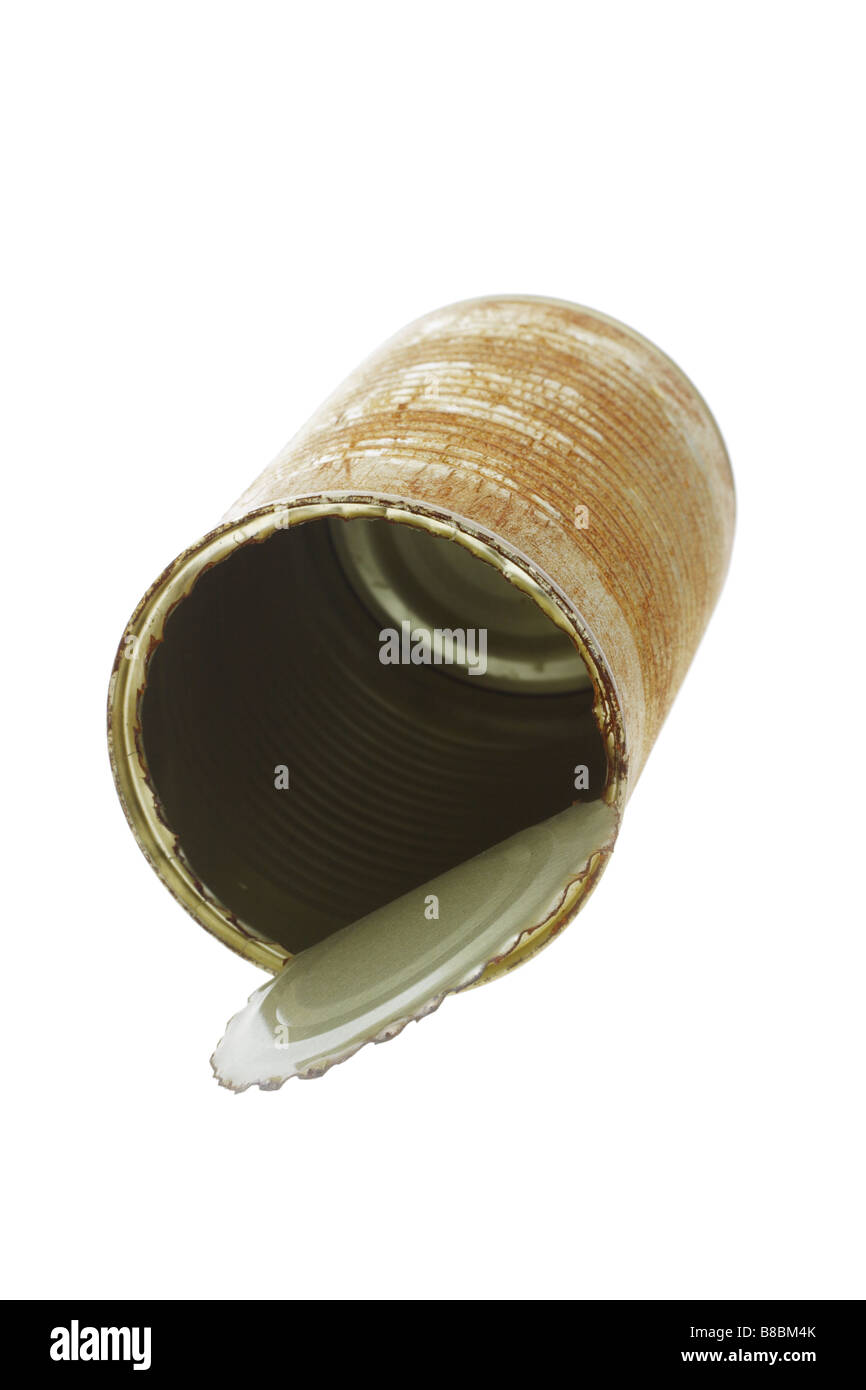 open empty rusty tin can on white background Stock Photo - Alamy