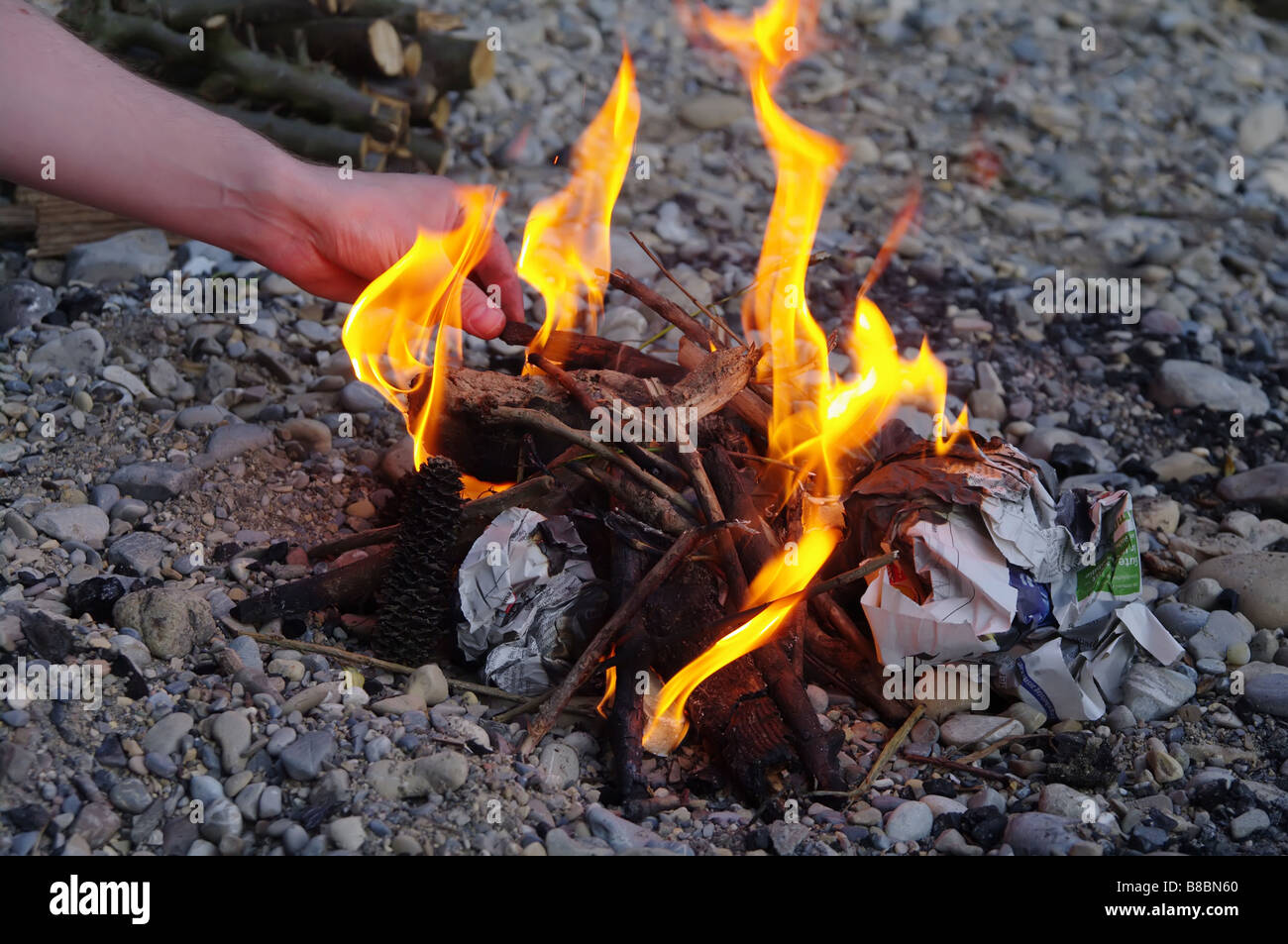 a nice campfire burning outside Stock Photo - Alamy