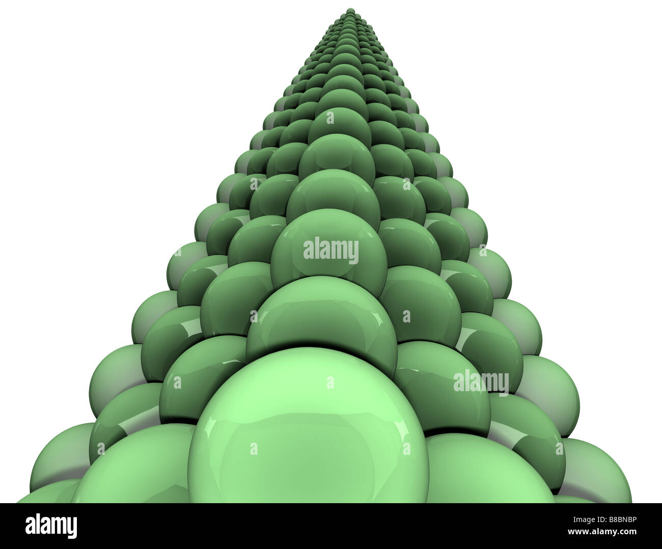 A tall tower of green spheres reaching very high up as they support ...