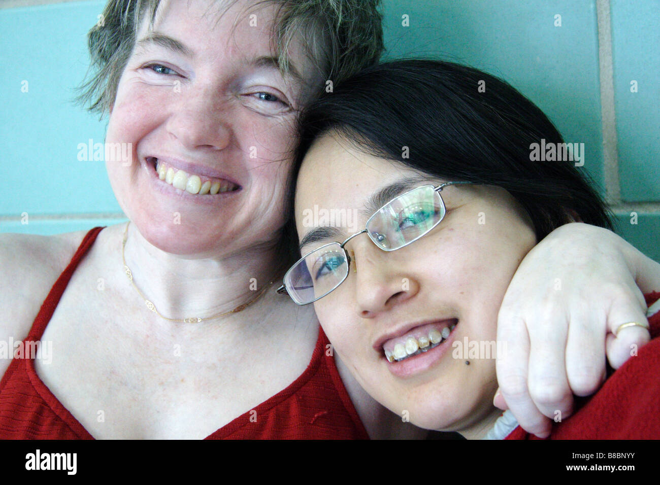 Woman Multiple Sclerosis friend, pool Swimming Physiotherapy Stock ...