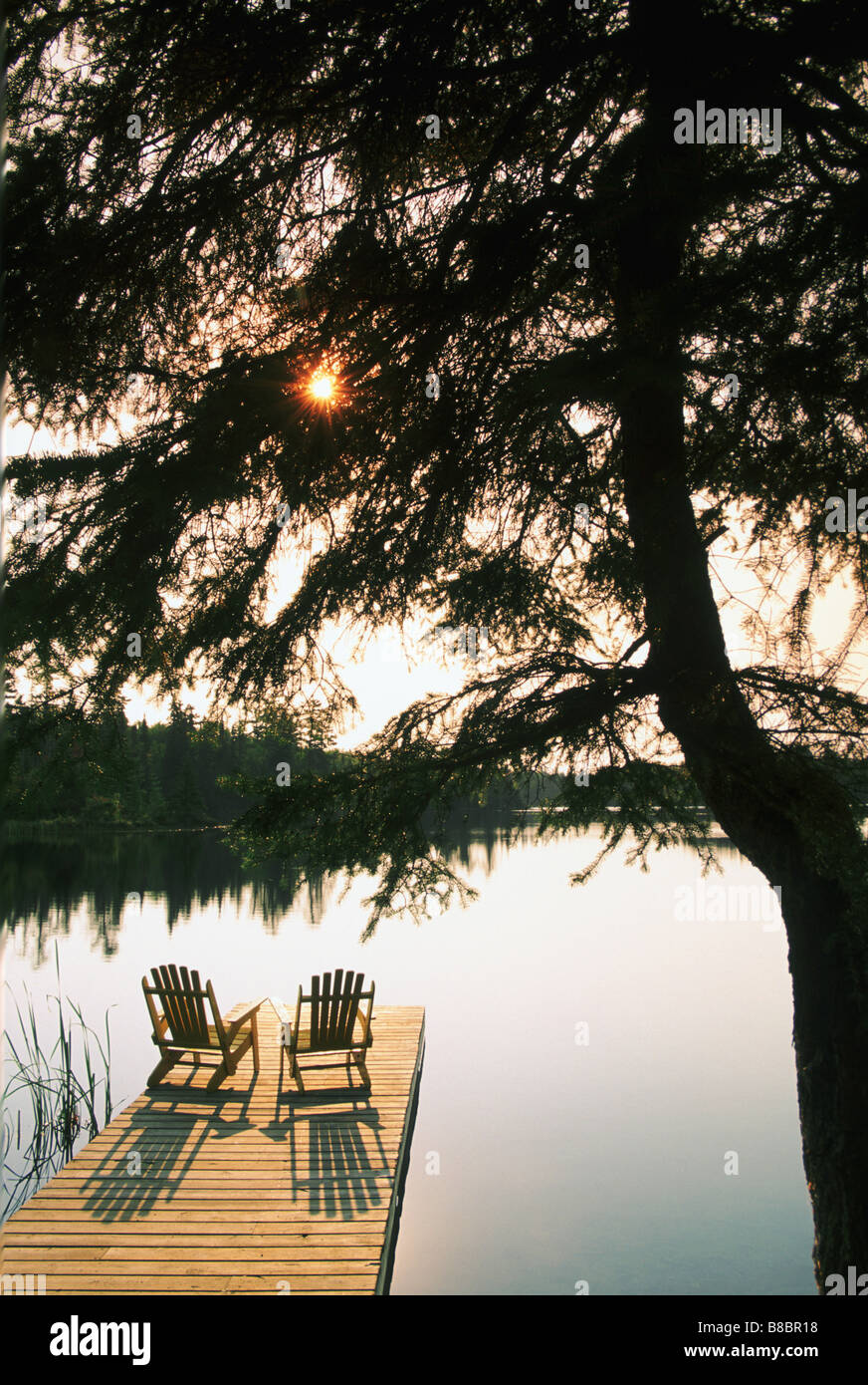Chairs Dock, Lions Lake Whiteshell Provincial Park, Manitoba Stock ...
