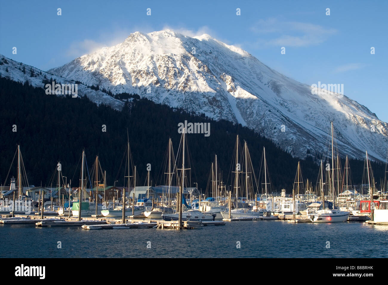 Seward Alaska Resurrection Bay Waterfront dock marina water Mountains ...