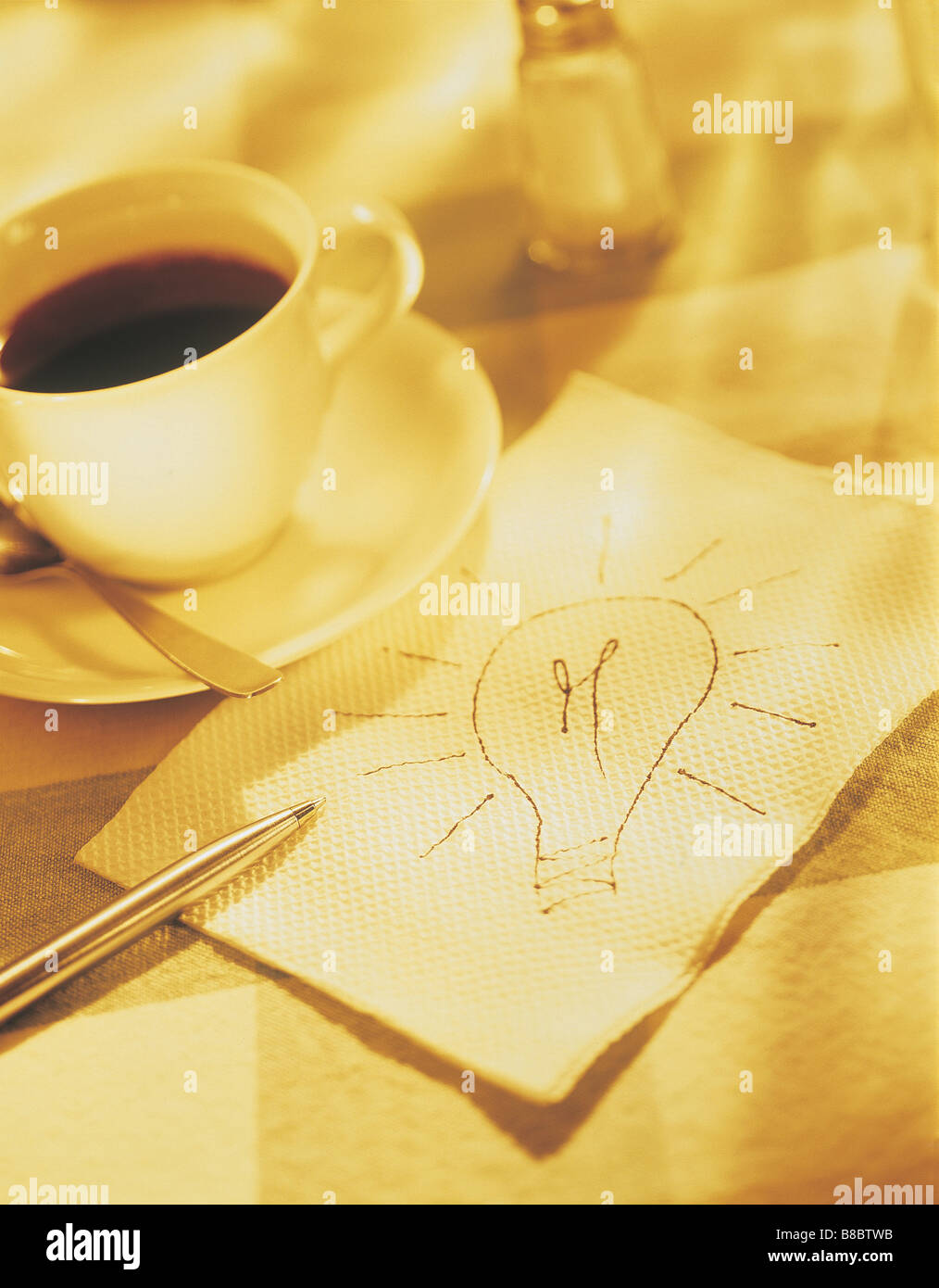 FL4763, Bert Klassen; Drawing Light Bulb Napkin, Coffee Cup Pen, Sepia ...