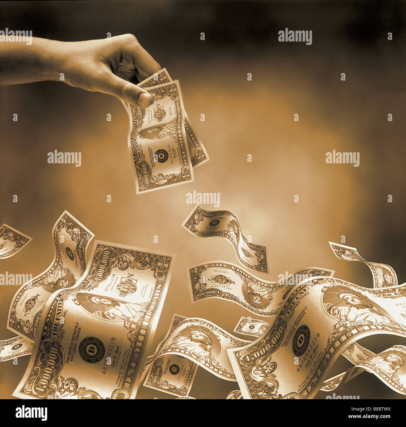 FL4766, Ron Elmy; Hand Dropping Money, Sepia Stock Photo - Alamy