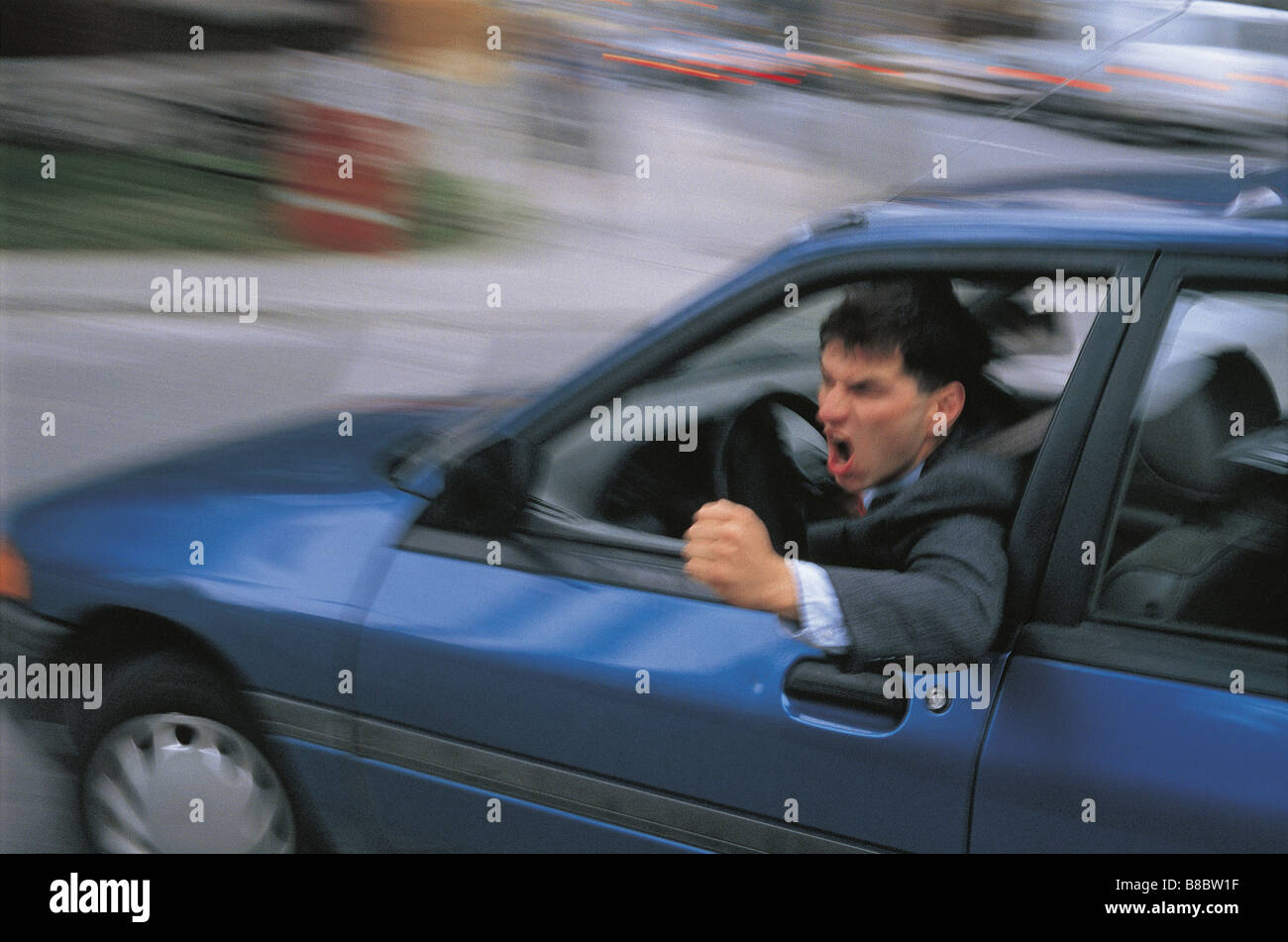 FL4807, Harry Nowell; Angry Businessman Leaning out Car Window Yelling ...