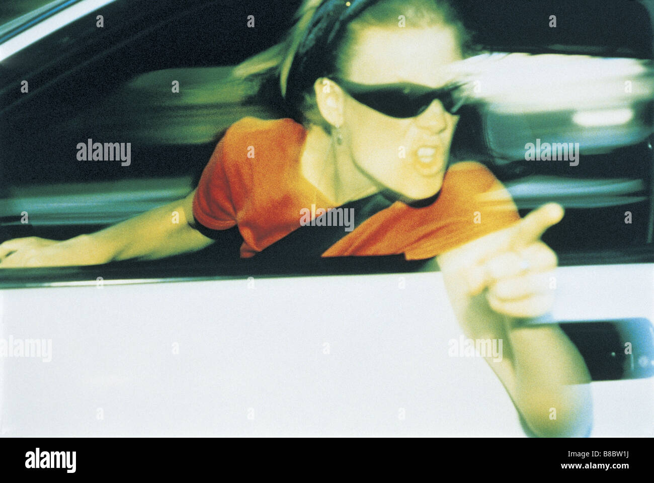 FL4808, Harry Nowell; Angry her Driver Yelling out Car Window, Blurred ...