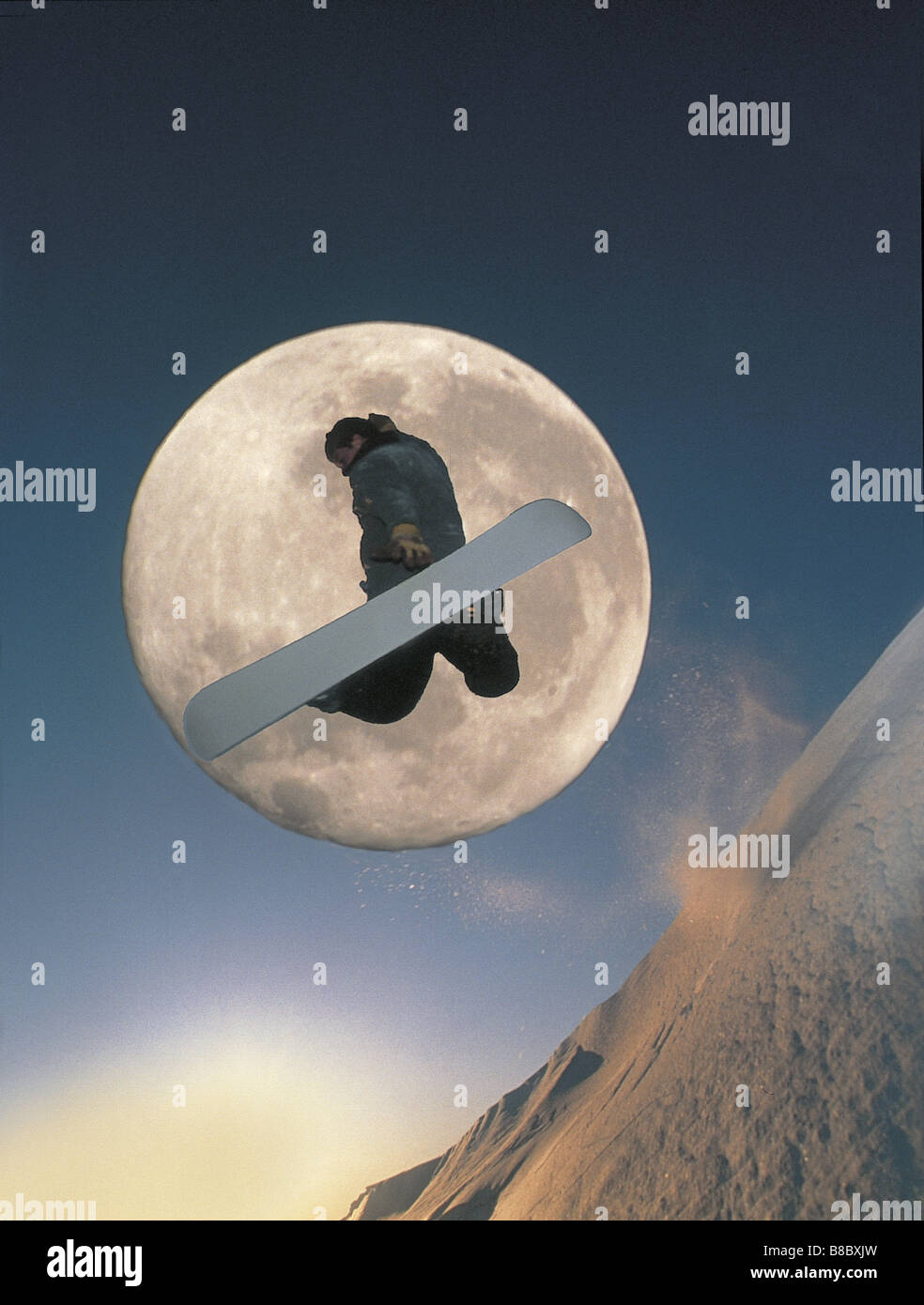 FL4995, Brian Milne; Jumping Snowboarder Mid-Air Full Moon Stock Photo ...