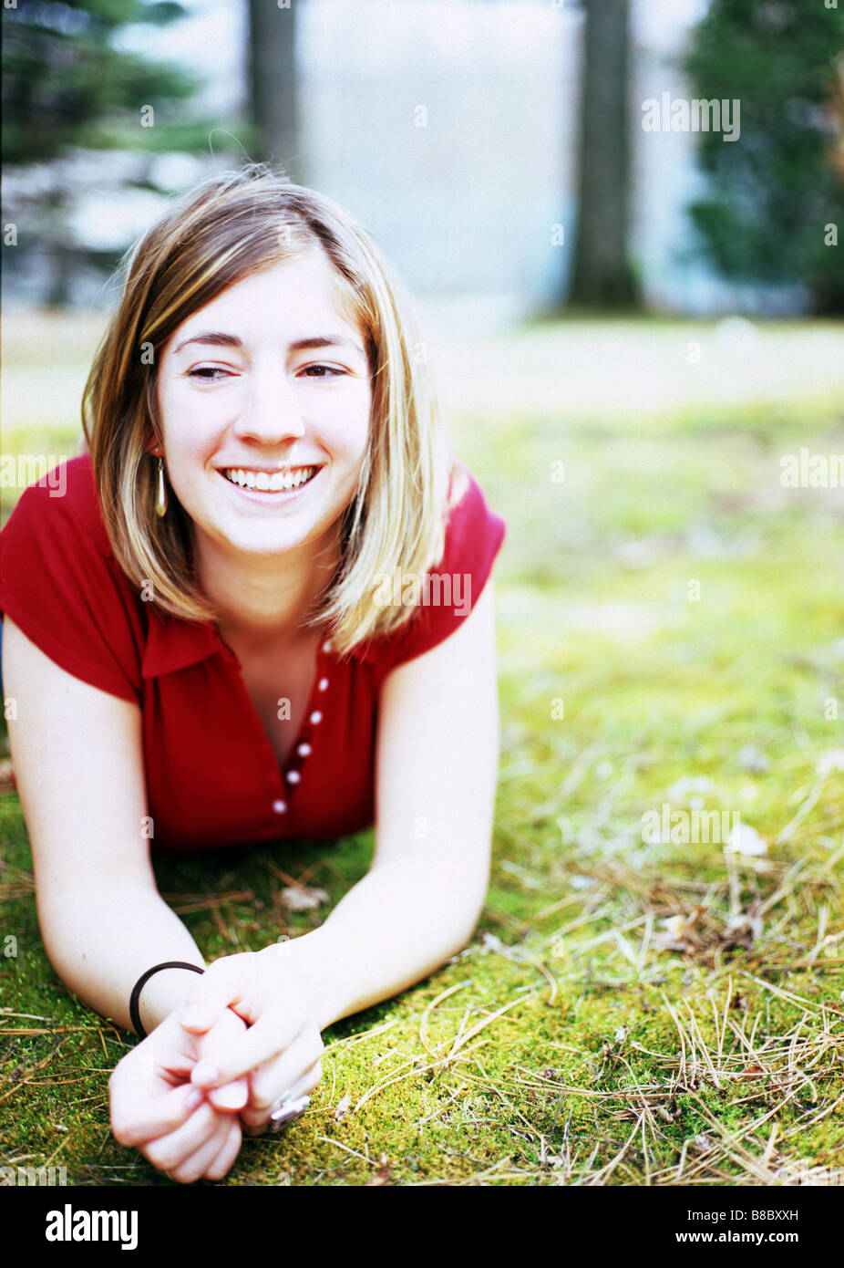 Portrait Young Women Grass Stock Photo - Alamy