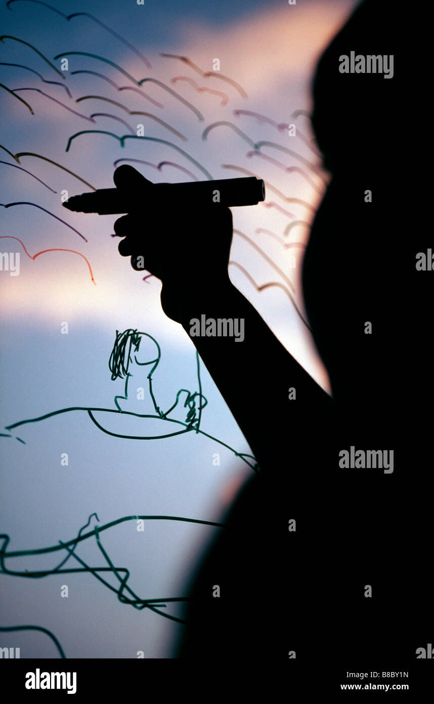 Child Drawing Window Stock Photo - Alamy