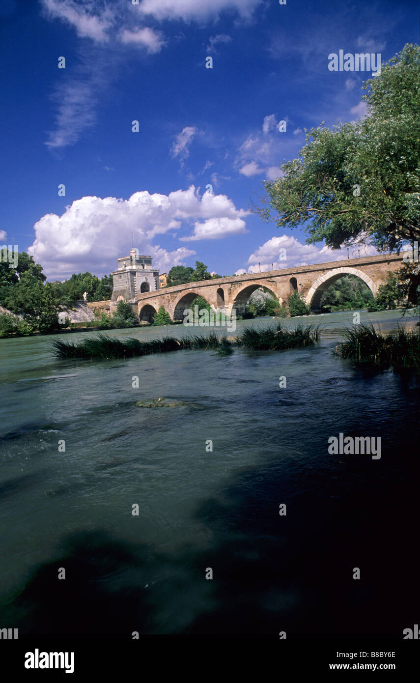Tiber River, Roman Milvio Bridge Roma, Rome, Italy Stock Photo - Alamy