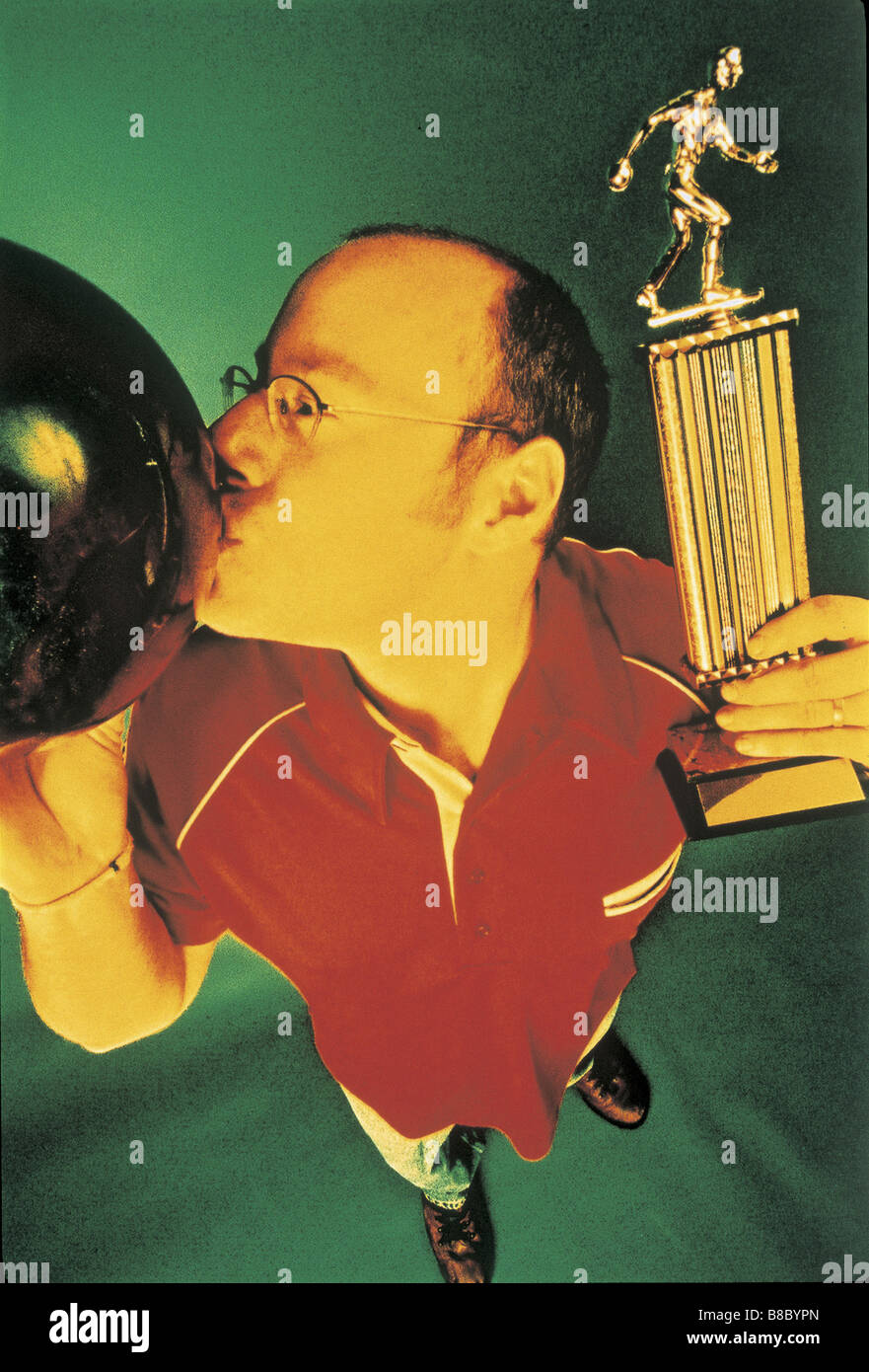 FL5082, Harry Nowell; Bowler, Holding Trophy Kissing his Bowling Ball ...
