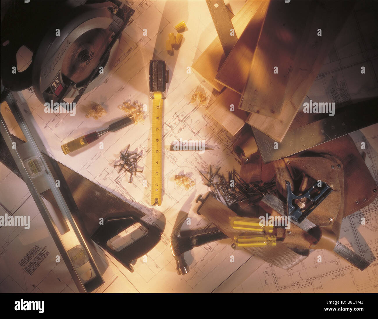 FL5269, J Christopher Lawson; Still Life, Tools, Wood Blueprints Stock ...