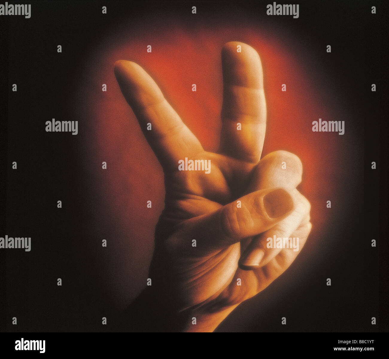 FL5297, Jim Tinios; Distorted Hand Making Victory Sign Stock Photo - Alamy