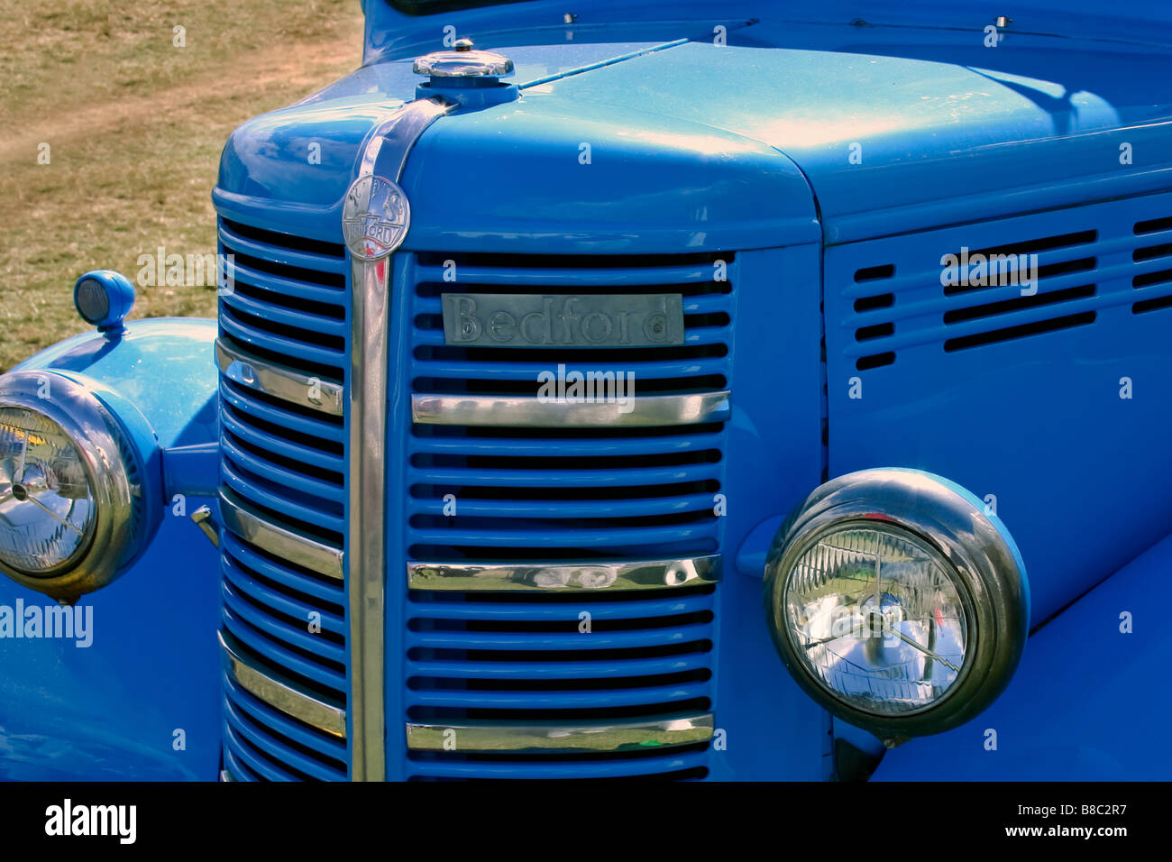 Light blue vintage Bedford oil tanker Stock Photo - Alamy