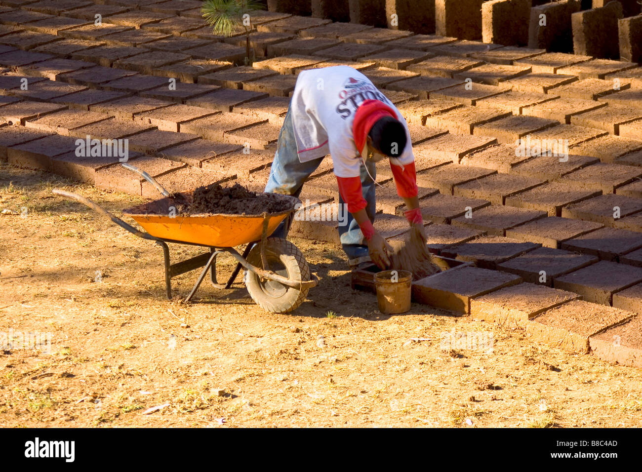 Workers making Adobe Bricks Mud Straw, Patzcuaro, Mexico Stock Photo ...