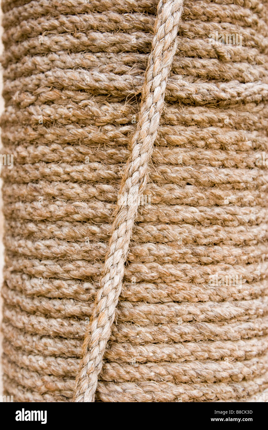 Dubai, UAE, Detail of rope pillar on display at Heritage Village in Bur ...