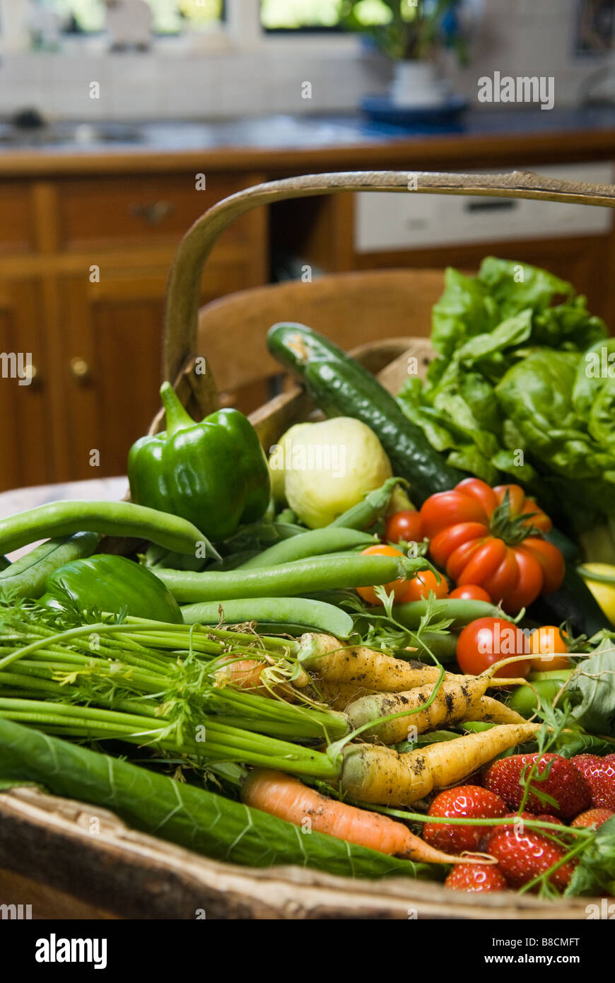 Basket of hand picked fresh vegetables and fruit Stock Photo - Alamy