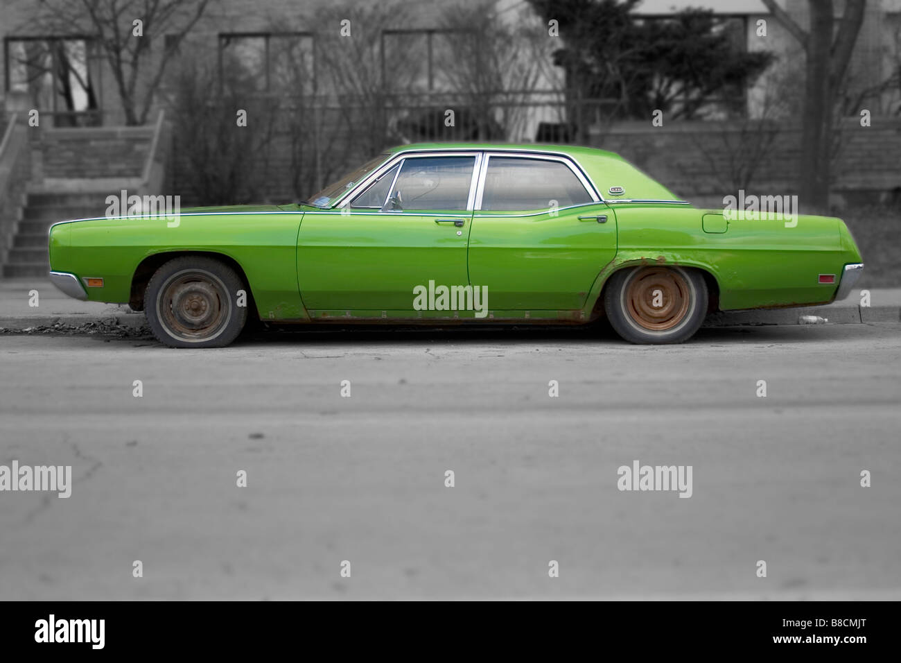 Green Car Street Stock Photo - Alamy