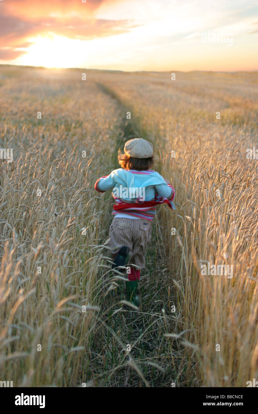 Girl running through wheat field hi-res stock photography and images ...