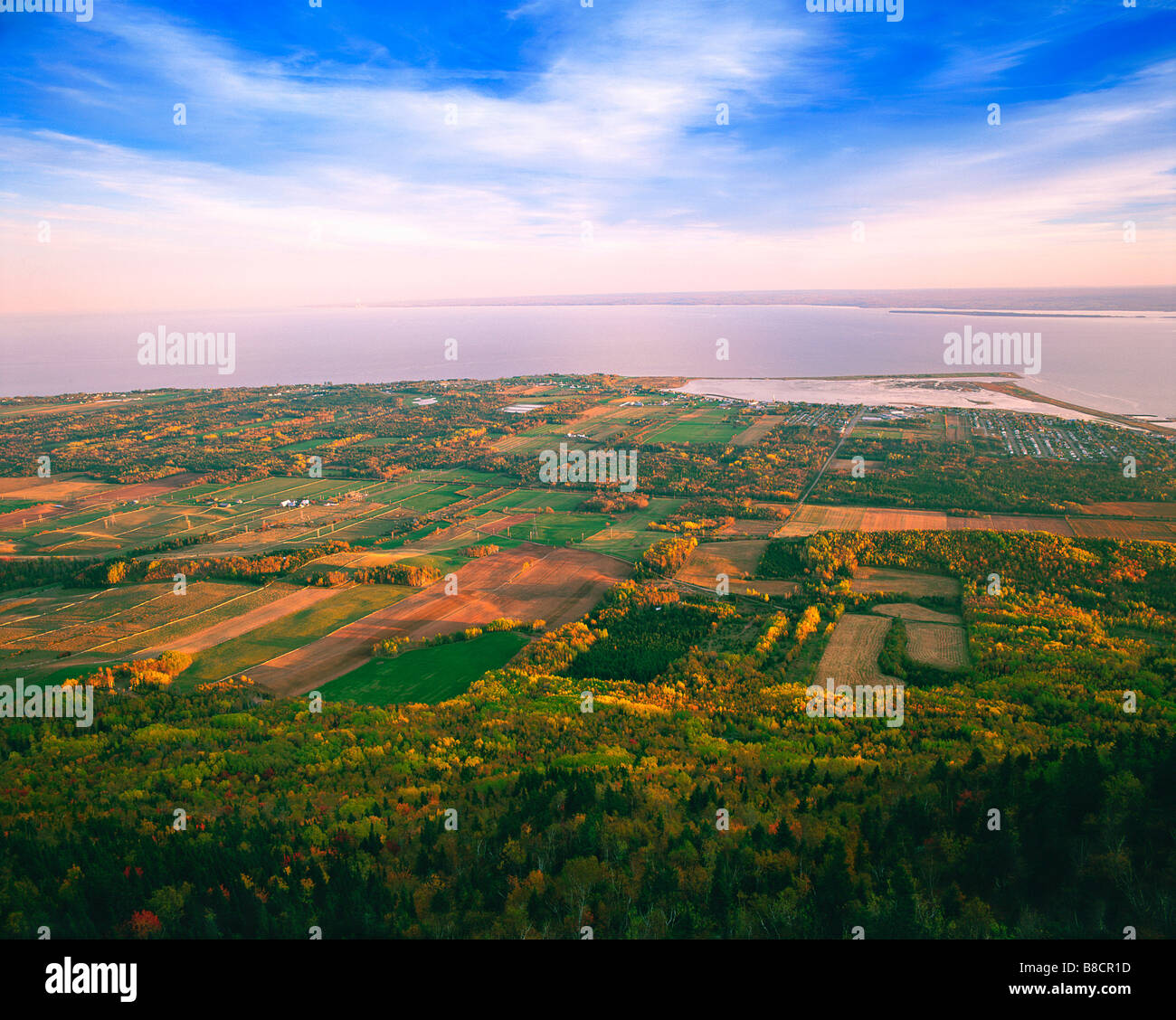 Aerial Fields Sunset, Gaspesie Region, Carleton, Quebec Stock Photo - Alamy