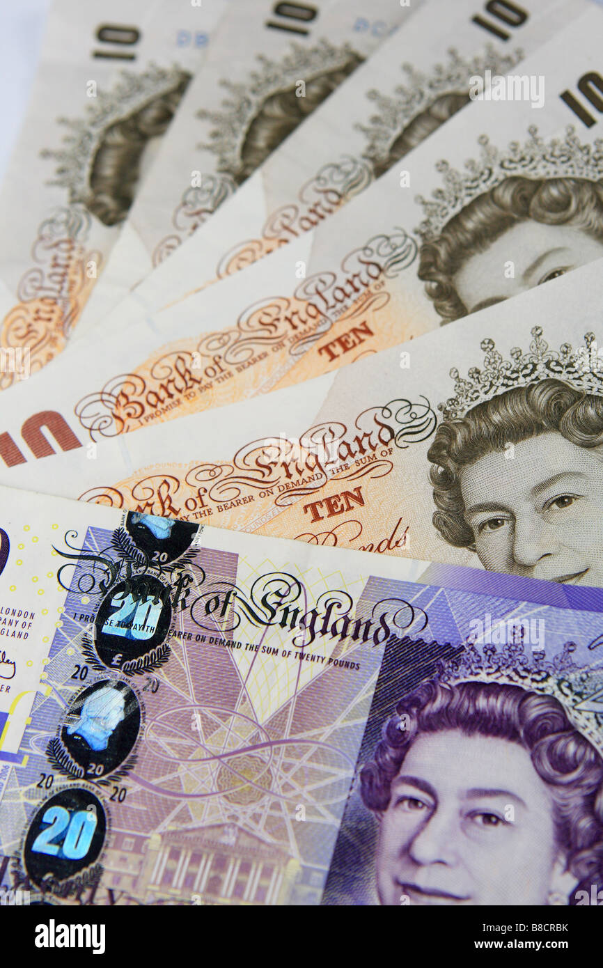 sterling £20 and £10 notes Stock Photo - Alamy