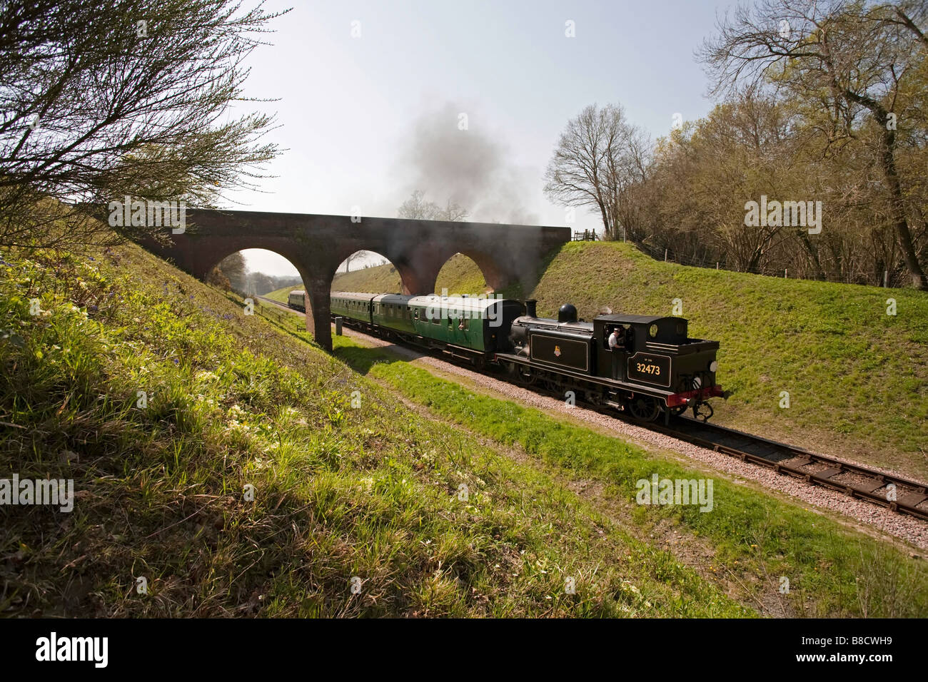 Steam tank engine British railways livery pulling passenger train ...