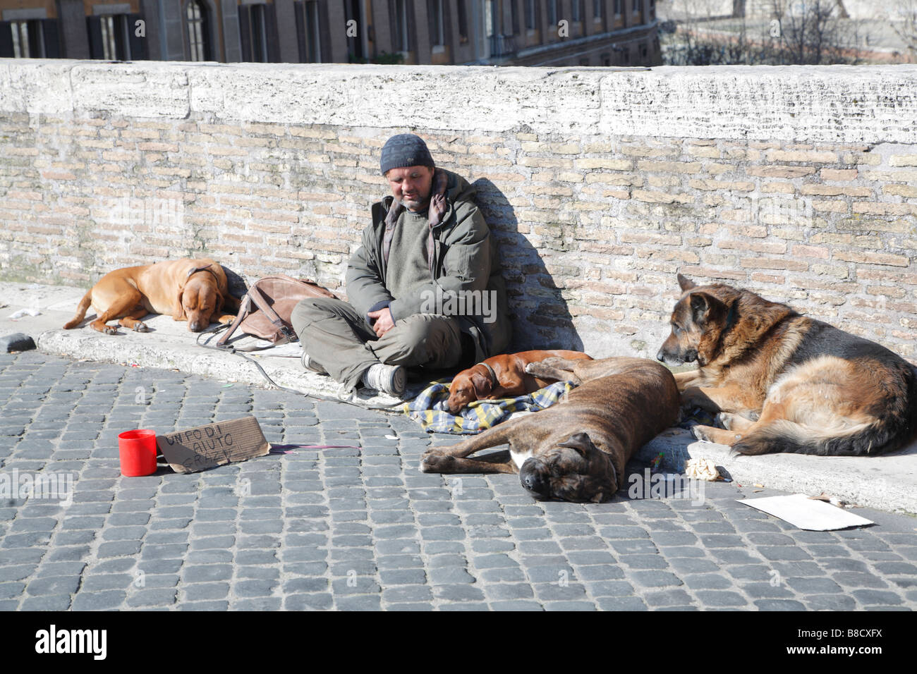 Homeless person with his dogs, Rome, Italy Stock Photo - Alamy